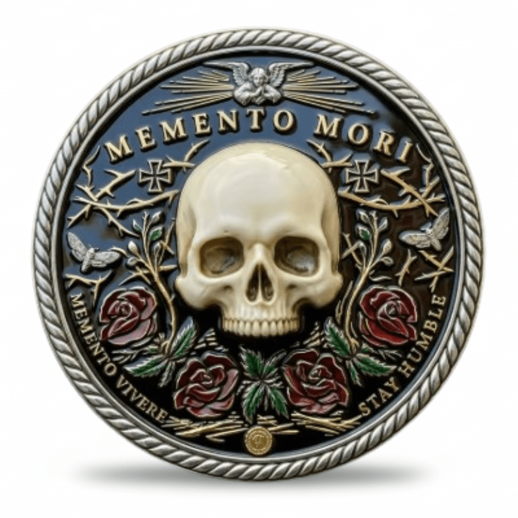 Memento Mori Skull & Rose Coin – Gothic Stoic Collectible – Onemorecoin